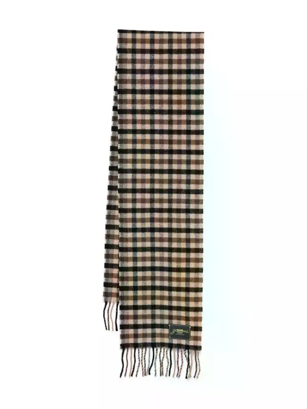 GANNI Checked Wool Scarf - Brown
