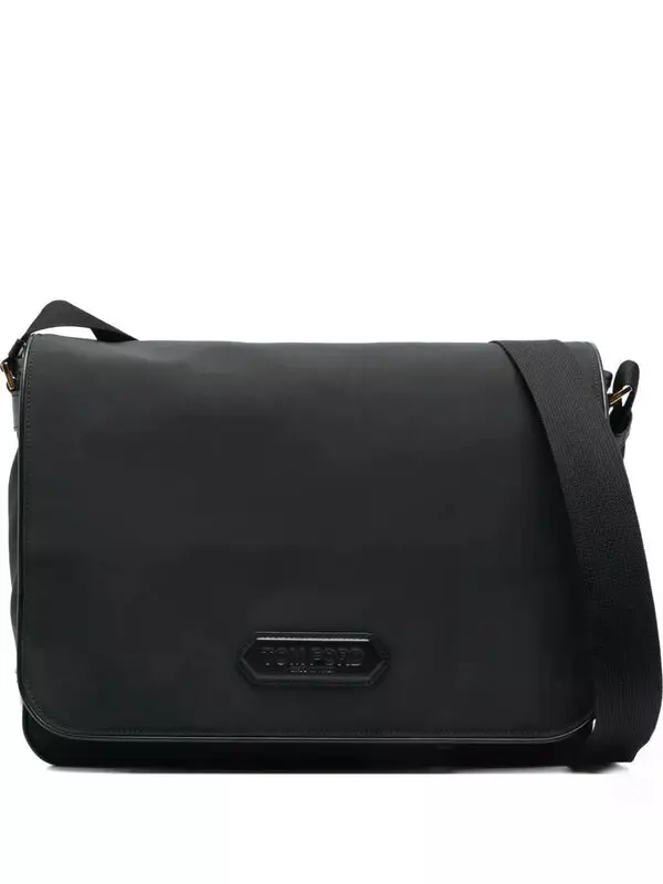 TOM FORD Leather-trimmed Nylon Messenger Bag - Black