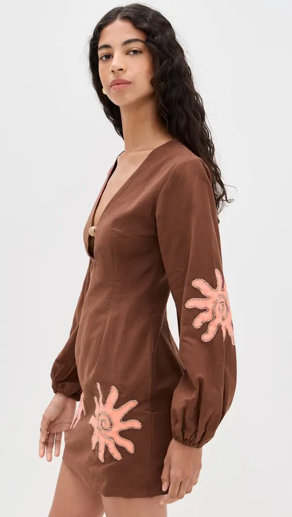 wolf gang brown dress The Sueno Long Sleeve Mini In Cocoa - 40% Off clouds_22 eye and hidden zip Size:10/44 Black Tie-Strap Square Neck