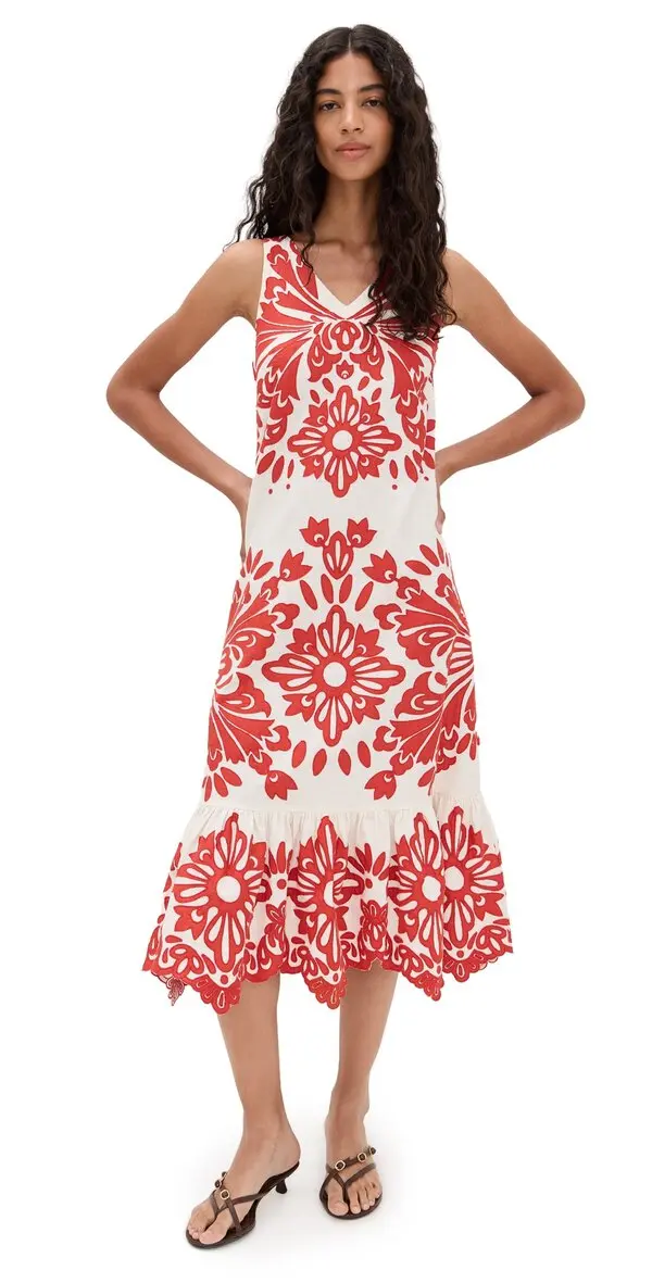 Buy Sea Liliana Floral Appliqu Linen-blend Dress - Red At 40% Off |  Editorialist