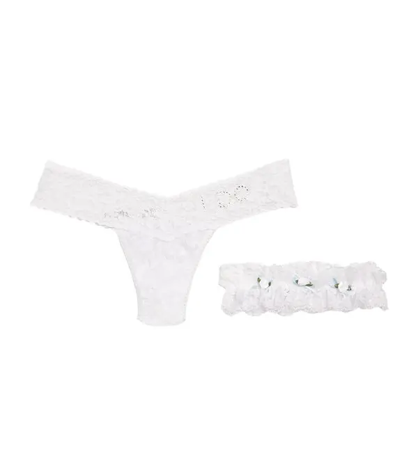Hanky Panky I Do Original Rise Thong & Garter Set - White