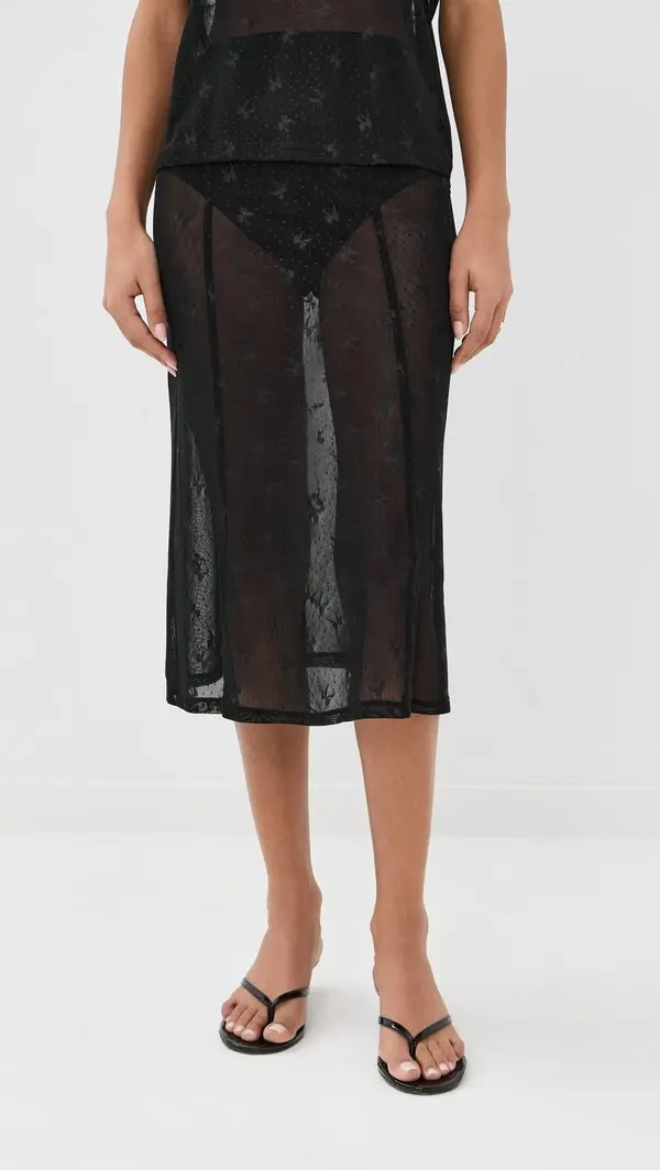LE BOP Floral Lace Skirt - Black Bow