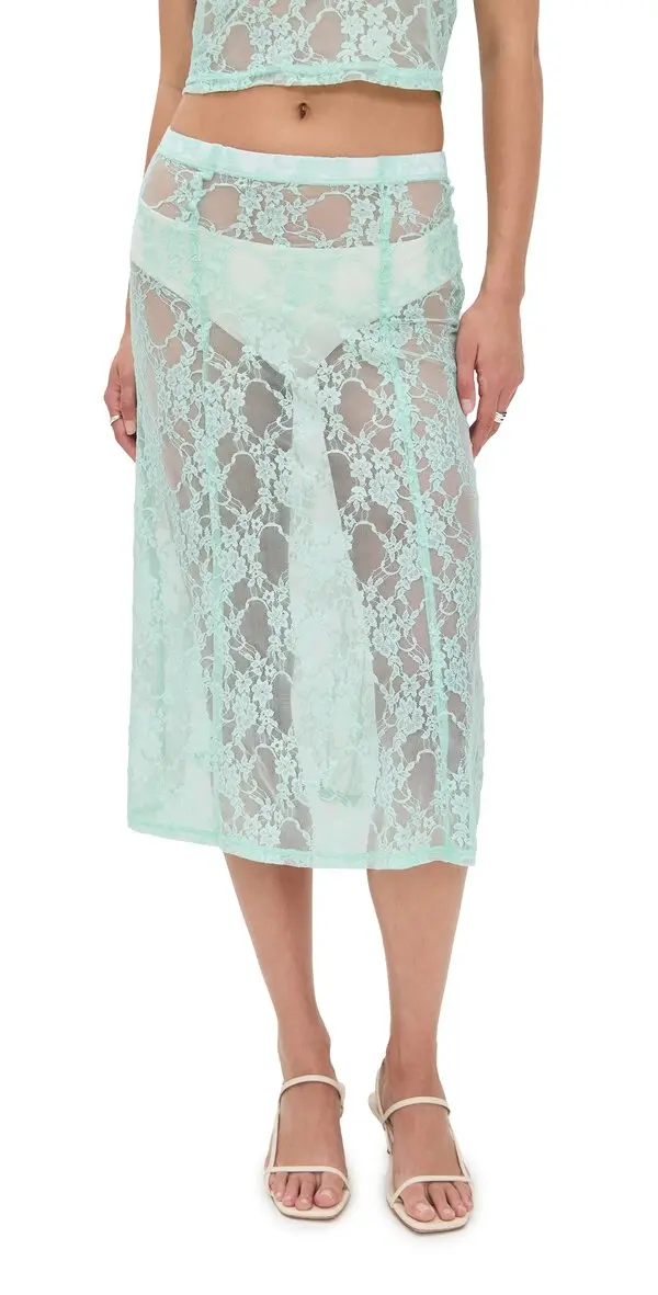 LE BOP Floral Lace Skirt - Mint
