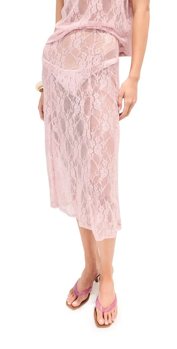 LE BOP Floral Lace Skirt - Pink