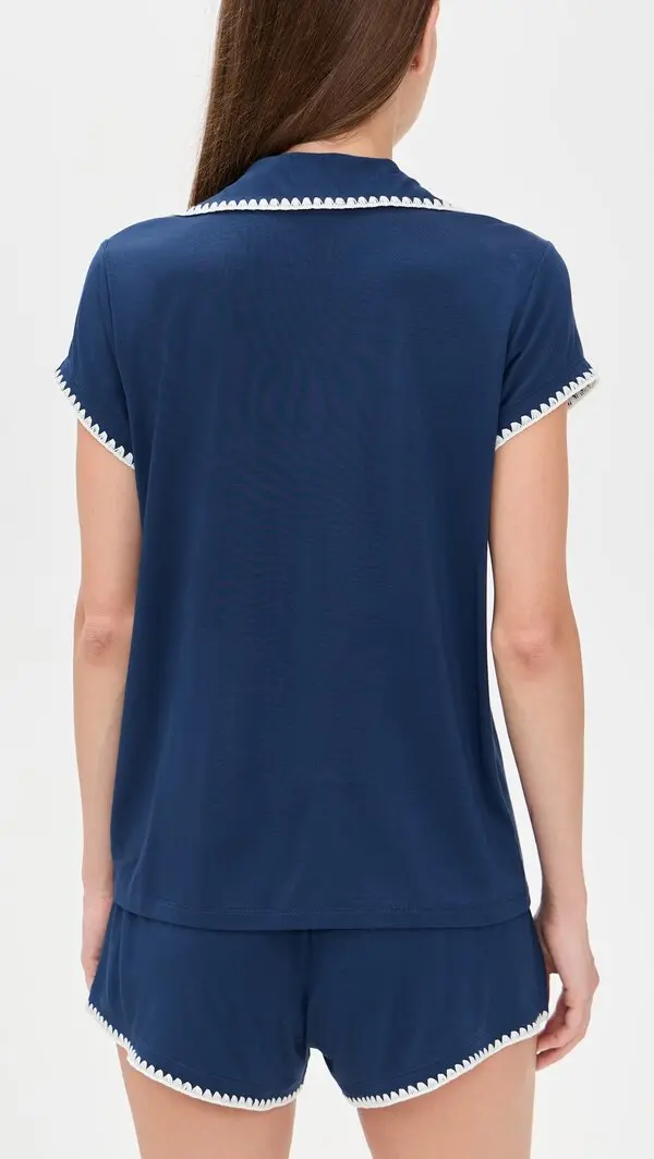 Eberjey The Frida Whip Stitch Short Pajama Set - Navy/ivory