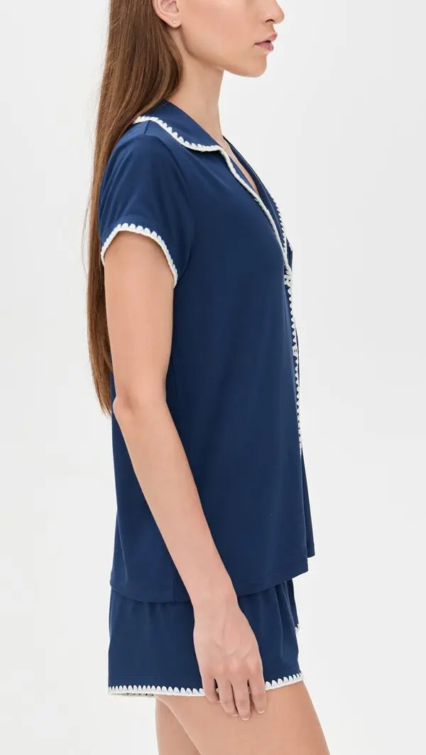 Eberjey The Frida Whip Stitch Short Pajama Set - Navy/ivory
