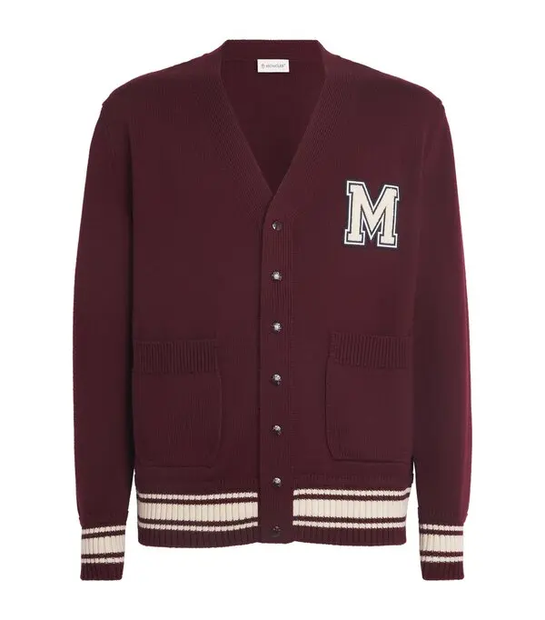 Moncler Virgin Wool Monogram Cardigan - Burgundy