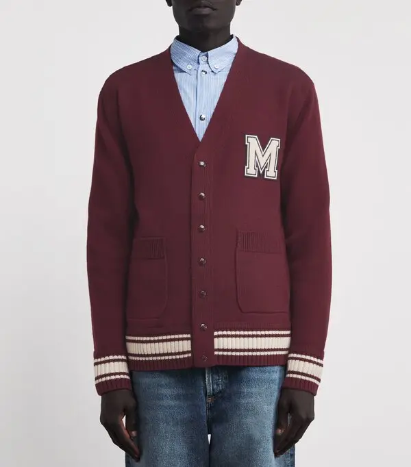 Moncler Virgin Wool Monogram Cardigan - Burgundy