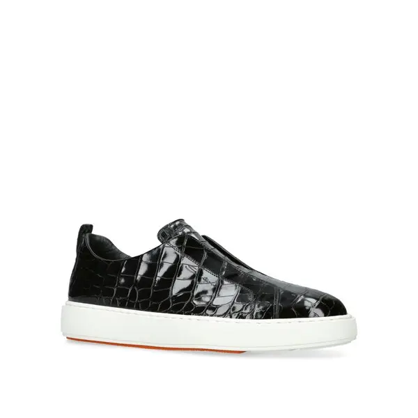 Santoni Clean Icon 2.0 Crocodile Leather Sneakers - Black