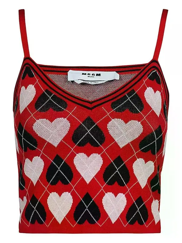 MSGM Heart-pattern Knitted Top - Red