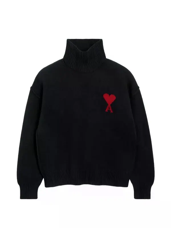 AMI Paris De Coeur Roll-neck Sweater - Black