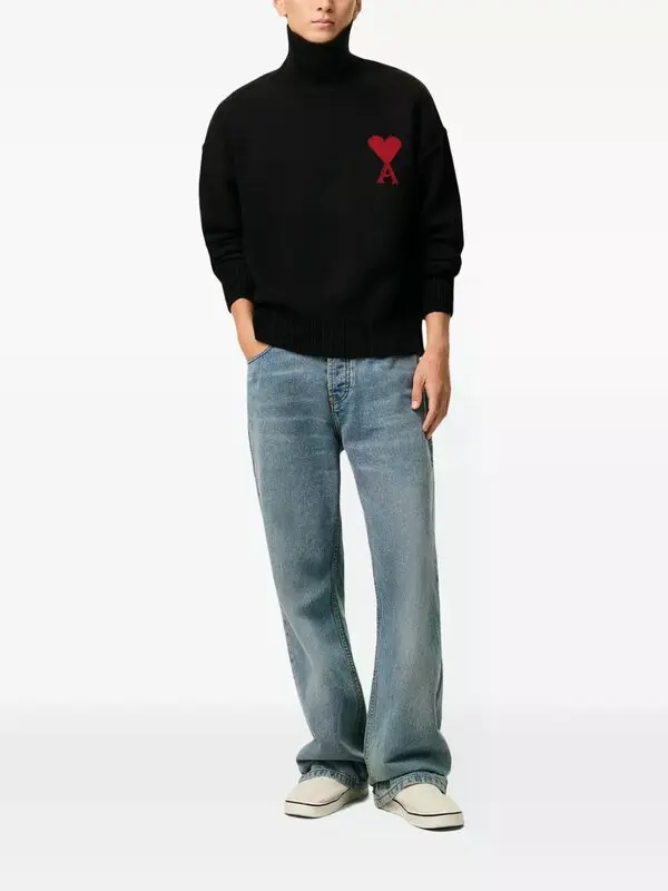 AMI Paris De Coeur Roll-neck Sweater In Felted Merino Wool