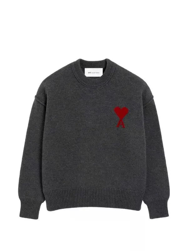 AMI Paris De Coeur Crew Neck Wool Sweater - Grey