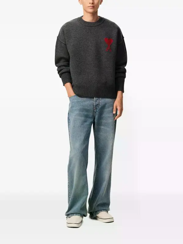 AMI Paris De Coeur Crew Neck Wool Sweater - Grey