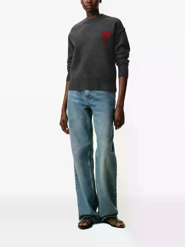 AMI Paris De Coeur Crew Neck Wool Sweater - Grey