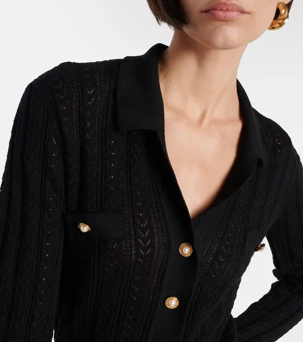 Alessandra Rich Pointelle Cotton And Cashmere Cardigan