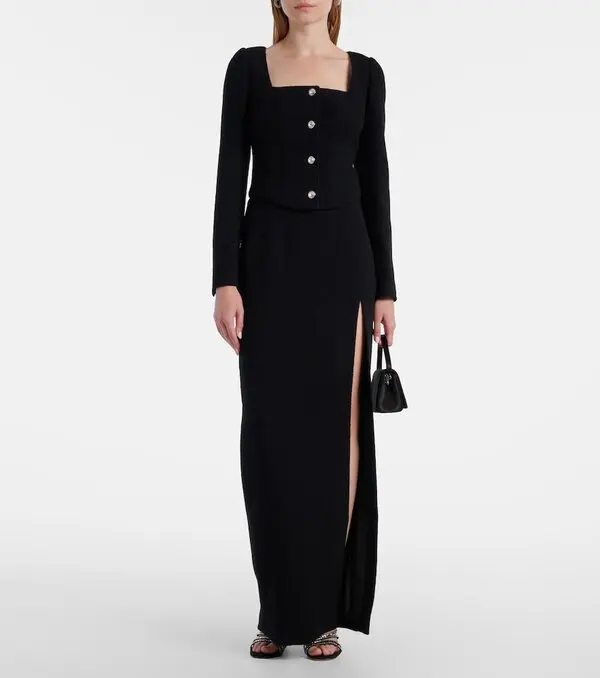 Alessandra Rich Wool-blend Twill Bouclé Maxi Skirt - Black