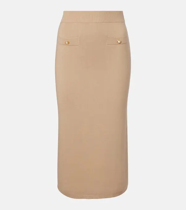 Alessandra Rich Cotton And Cashmere Pencil Skirt - Beige
