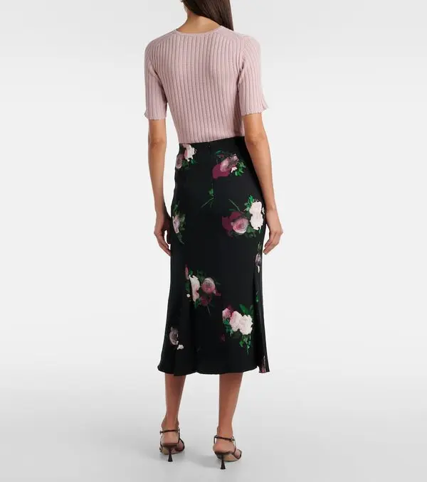 Erdem Floral Print Midi Skirt - Black