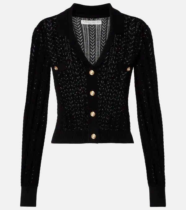 Alessandra Rich Pointelle Cotton And Cashmere Cardigan - Black