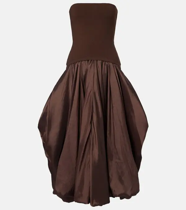 Simkhai Izzy Taffeta Midi Dress - Brown