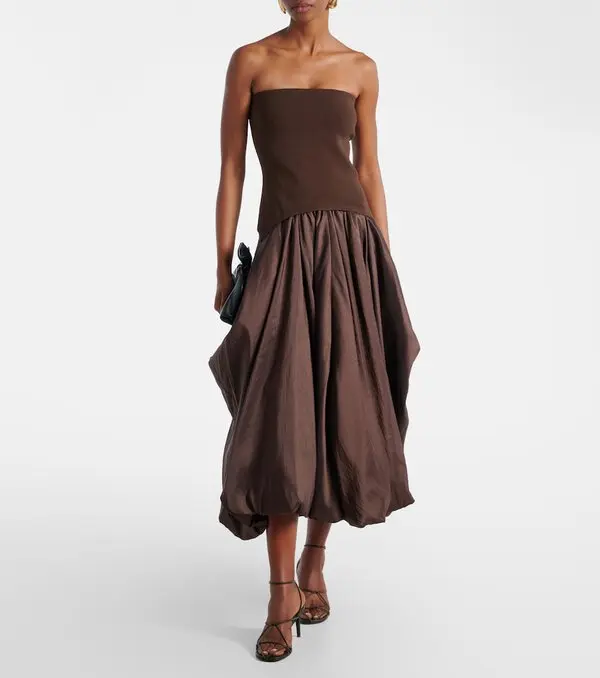 Simkhai Izzy Taffeta Midi Dress - Brown