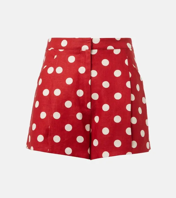 Posse Rosalie Polka-dot Linen Shorts - Red