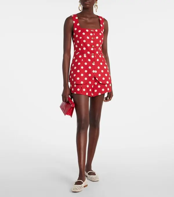 Posse Rosalie Polka-dot Linen Shorts - Red