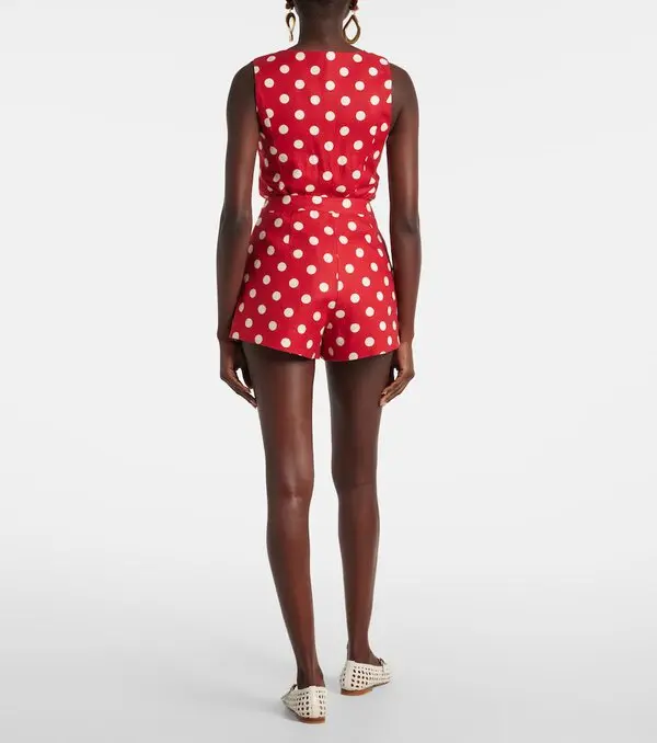 Posse Rosalie Polka-dot Linen Shorts - Red