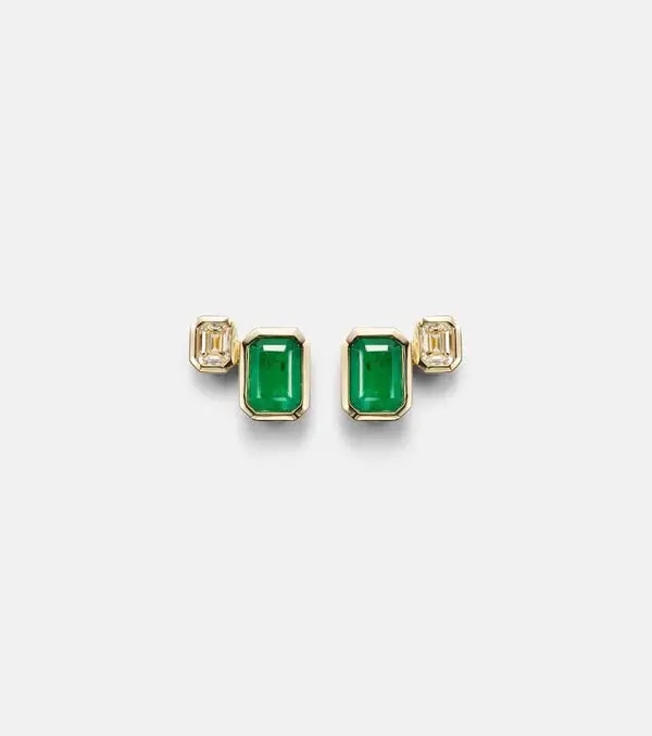 Shay Jewelry Two Step 18k Yellow Earrings With Emeralds And Diamonds - Gold