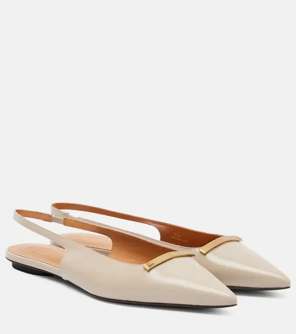 TOD'S Leather Slingback Flats - Beige