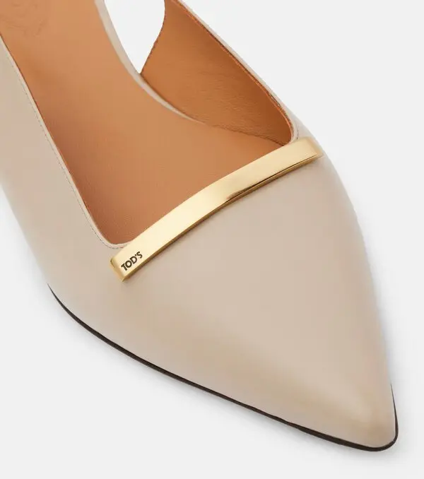TOD'S Leather Slingback Flats - Beige