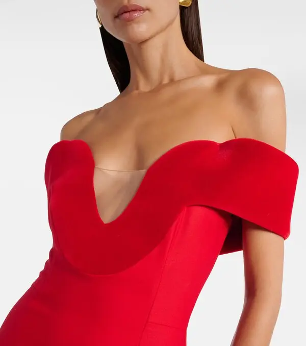 David Koma Velvet-trimmed Wool-blend Gown