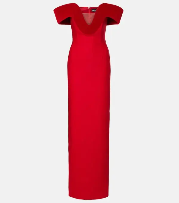 David Koma Velvet-trimmed Wool-blend Gown - Red