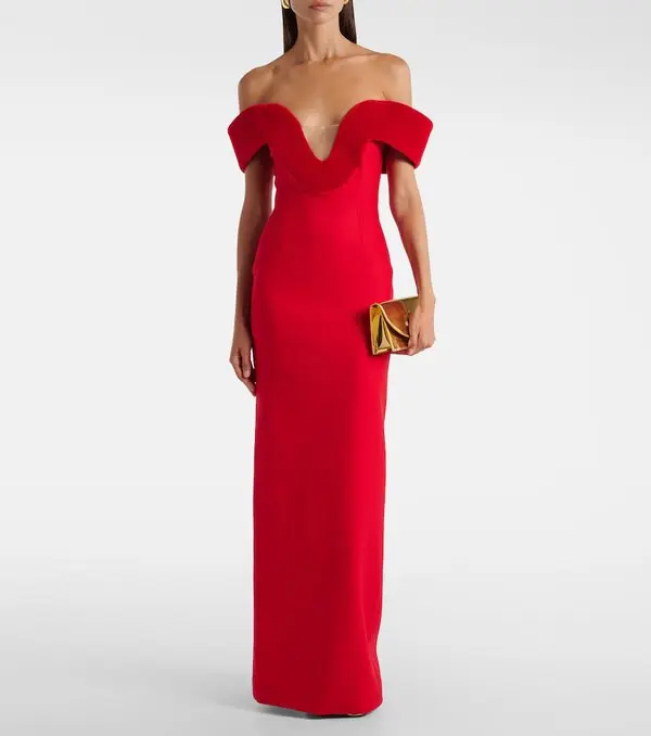 David Koma Velvet-trimmed Wool-blend Gown