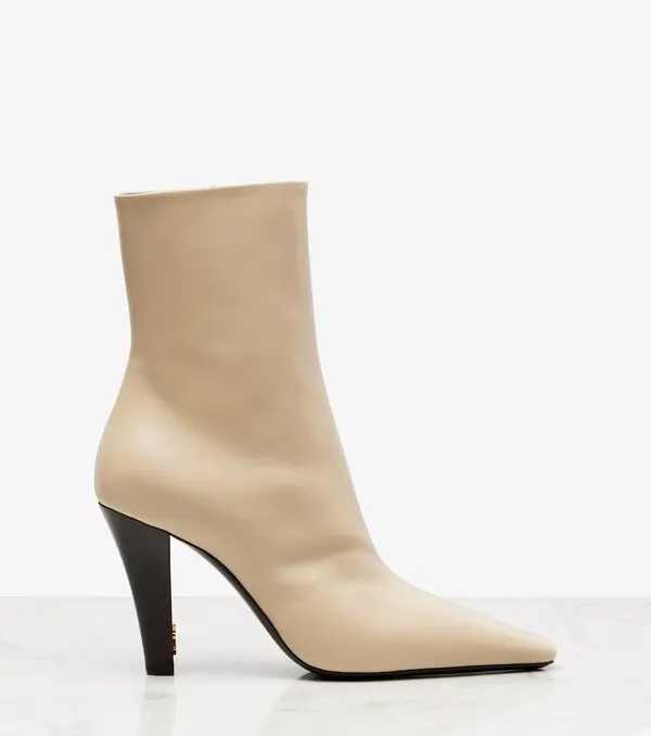 Saint Laurent Jill 95 Leather Ankle Boots - Beige