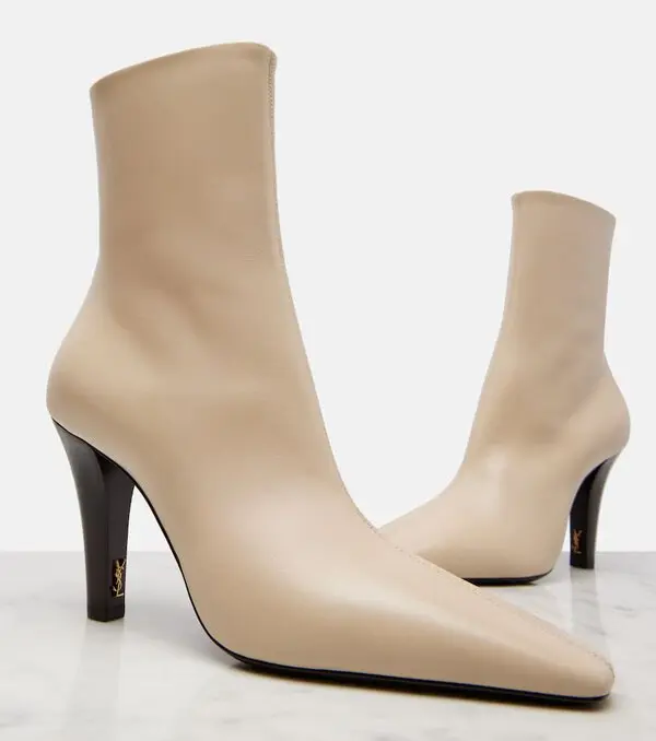 Saint Laurent Jill 95 Leather Ankle Boots - Beige