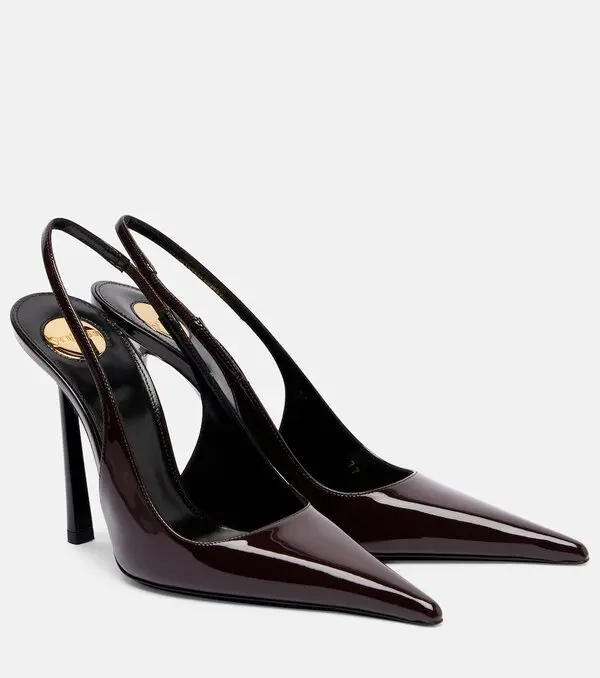 Saint Laurent Vendome 110 Patent Leather Slingback Pumps - Brown