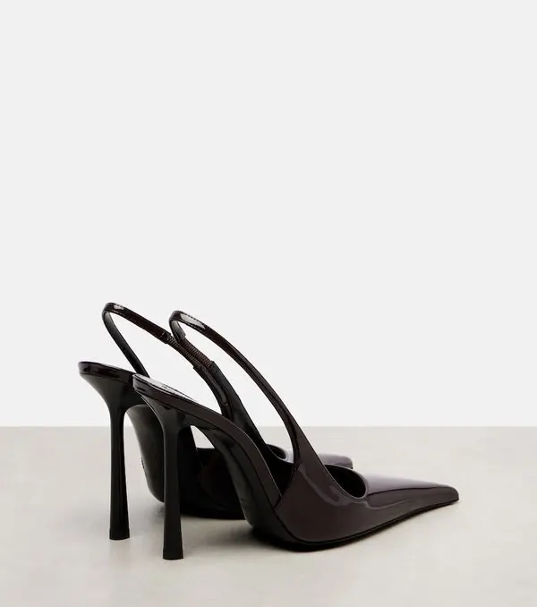 Saint Laurent Vendome 110 Patent Leather Slingback Pumps - Brown