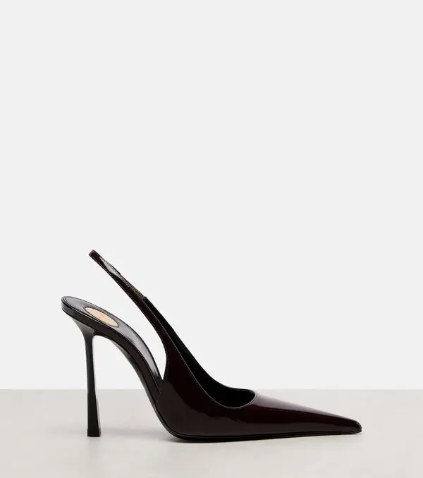 Saint Laurent Vendome 110 Patent Leather Slingback Pumps - Brown