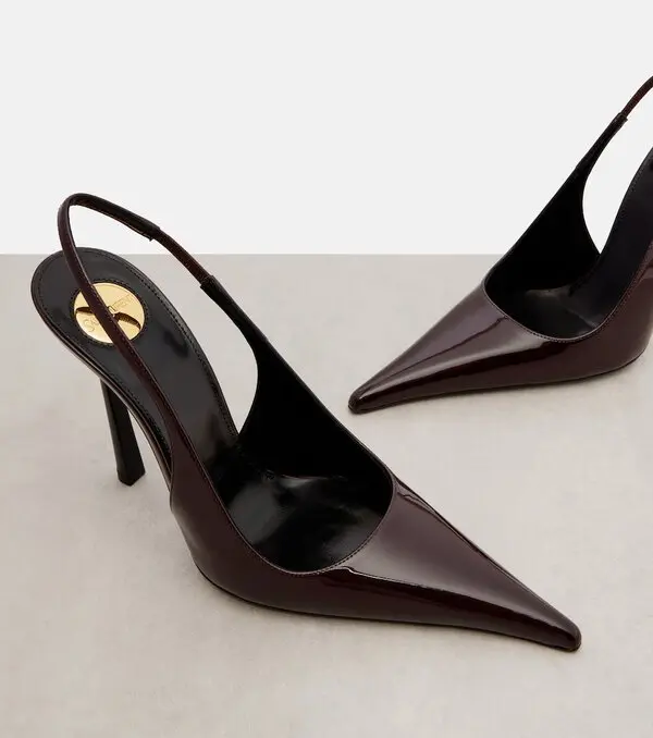 Saint Laurent Vendome 110 Patent Leather Slingback Pumps - Brown