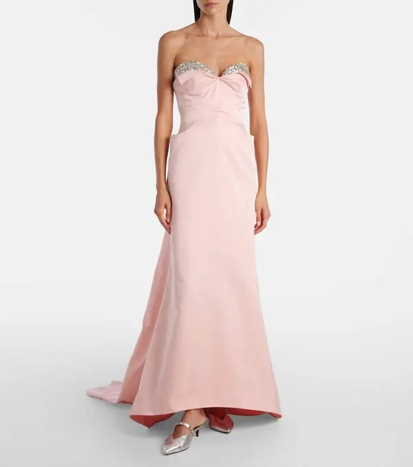 Alexander Mcqueen Crystal-Embellished Duchess Satin Gown - Pink |  Editorialist