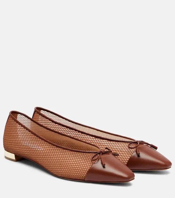 AQUAZZURA Gioia Mesh And Leather Ballet Flats - Brown