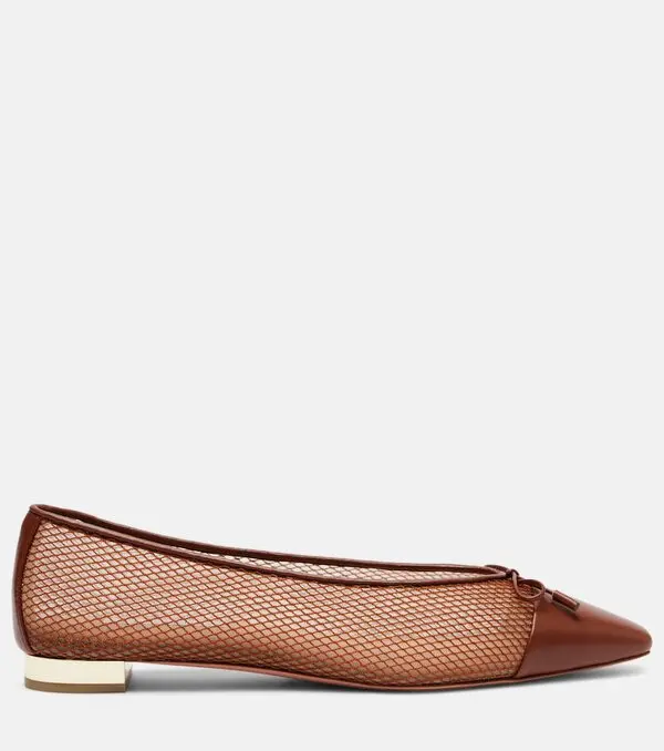 AQUAZZURA Gioia Mesh And Leather Ballet Flats - Brown