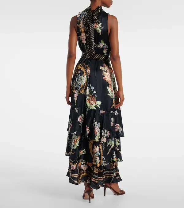 Camilla Belted Floral Tiered Silk Maxi Dress - Multicoloured