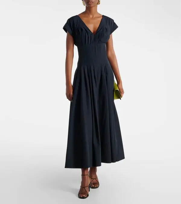 Simkhai Nina Pleated Cotton-blend Midi Dress - Blue