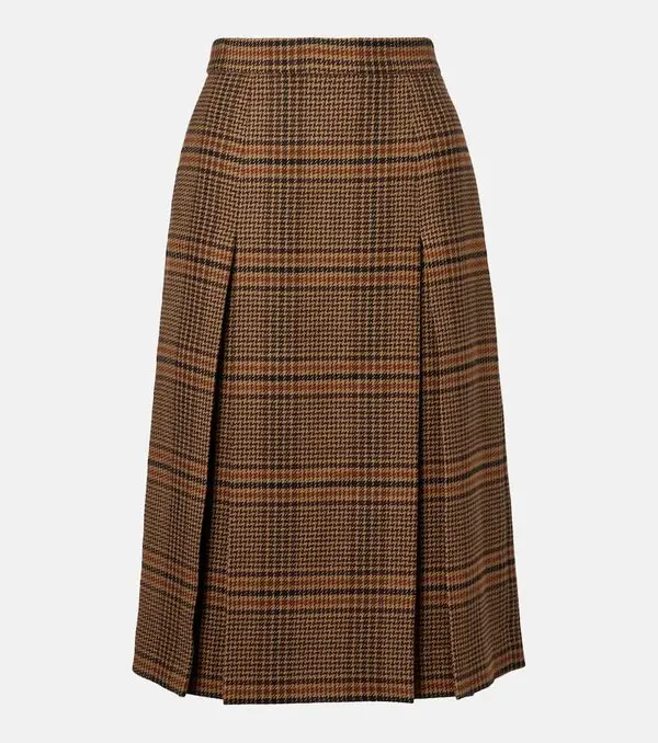 Saint Laurent Prince Of Wales Check Wool Midi Skirt - Multicoloured