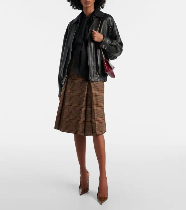 Saint Laurent Prince Of Wales Check Wool Midi Skirt - Multicoloured