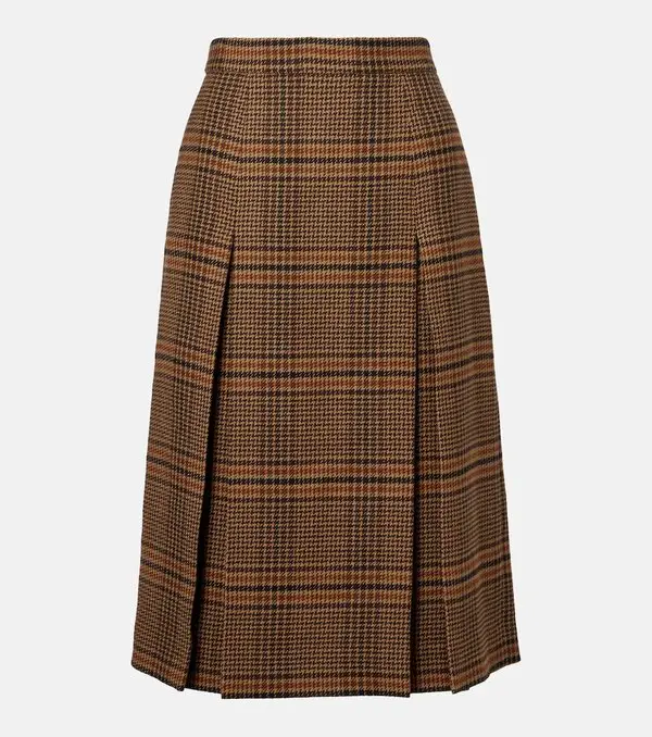 Saint Laurent Prince Of Wales Check Wool Midi Skirt - Multicoloured