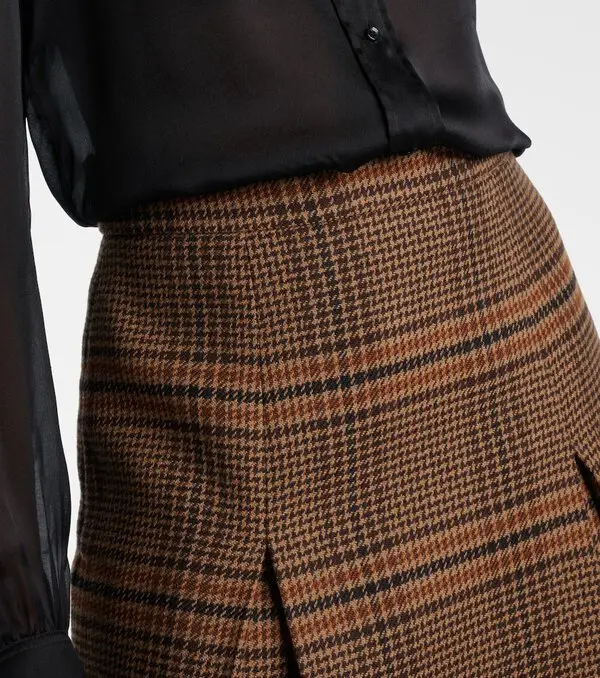 Saint Laurent Prince Of Wales Check Wool Midi Skirt - Multicoloured